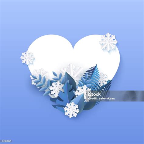 벡터 일러스트 레이 션 블루 식물 잎과 떨어지는 흰 눈송이와 겨울 자연 배너의 겨울에 대한 스톡 벡터 아트 및 기타 이미지 겨울 계절 공란 Istock