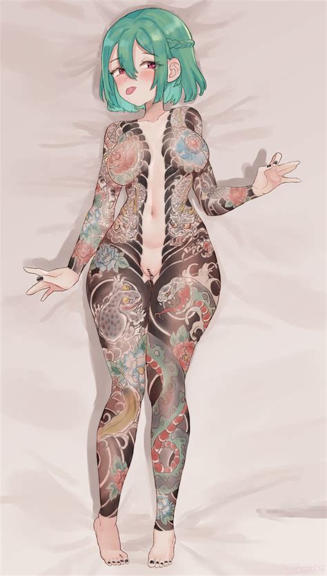 Chamame Original 1girl Arm Tattoo Bed Black Nails Blush Bob Cut