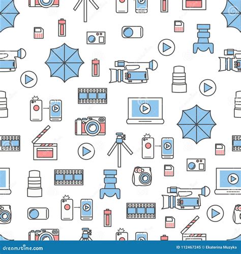 Vector Flat Line Art Photo Seamless Pattern Stock Vector Illustration Of Icons Graphic 112467245