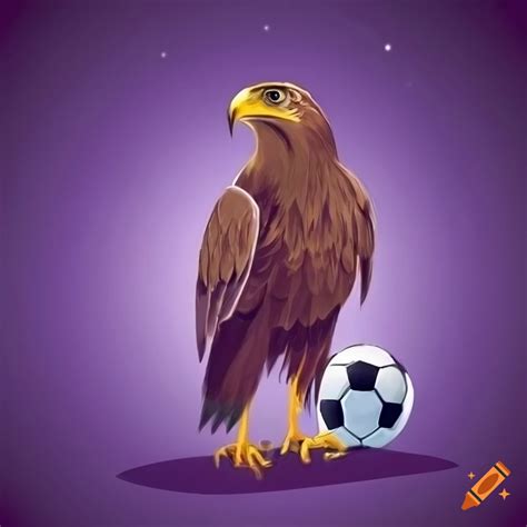 Hawk Holding A Soccer Ball On A Purple Background
