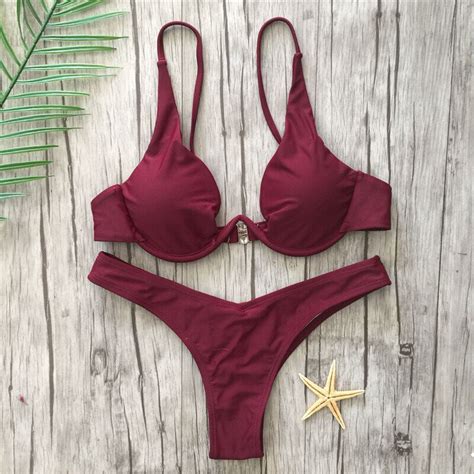 Brazilian Bikinis Set Sexy Women Padded Swimsuit Push Up Biquinis Solid
