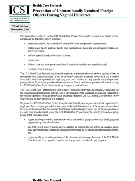 Pdf Icsi Prevention Of Unintentionally Retained Foreign Objects During Vaginal Deliveries
