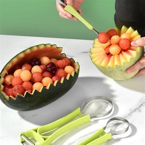 다기능 6 In 1 과일 파기 및 조각 칼 홈 주방 멜론 및 과일 강판 필러 파란색