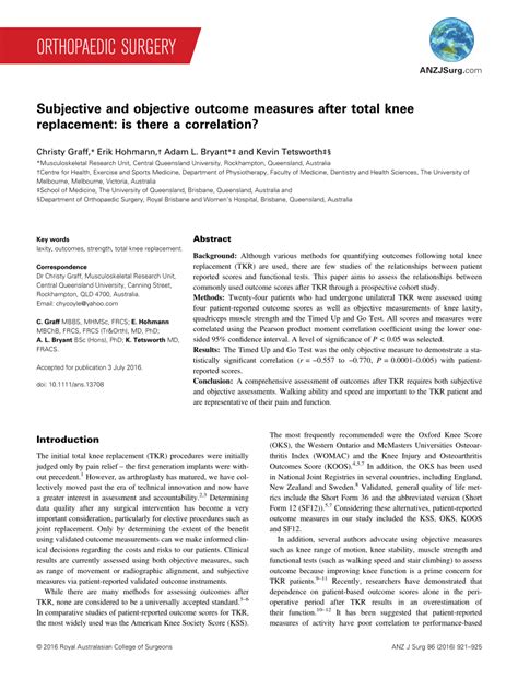 Pdf Subjective And Objective Outcome Measures After Total Knee