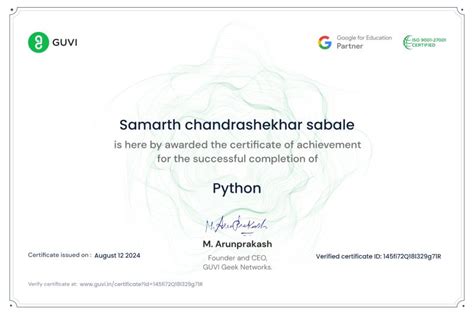 Samarth Sabale On Linkedin Pythoncertified Guvicertification Programmingskills Careergrowth