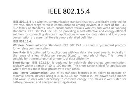 Ieee 802154 Is A Wireless Communication Standard That Was