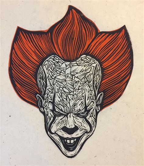 Pennywise Head Block Print Woodcut Emporium Miami Fl