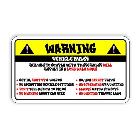 Warning Vehicle Rules Sticker Concepts