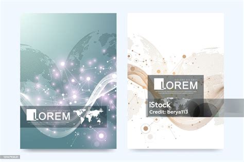 브로셔 전단지 전단지 광고 표지 카탈로그 잡지 또는 연례 보고서를 위한 최신 벡터 템플릿입니다 글로벌 네트워크 연결 과학 적인 사이버 네틱 점 라인 신경총 카드 표면 0명에