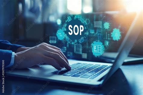 Foto De Stock Sop Standard Operating Procedure Concept Businessman Use Laptop With Virtual Sop