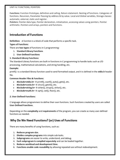 Unit 4 C Programming Pdf Pointer Computer Programming Parameter