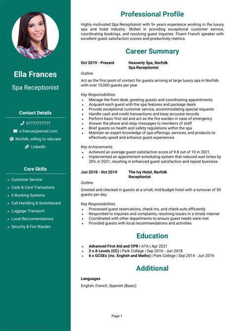 Spa Receptionist CV Example Guide Win Job Interviews