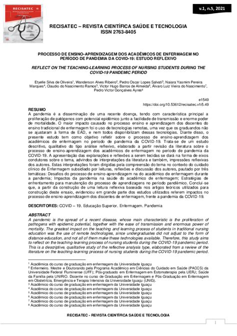 Pdf Processo De Ensino Aprendizagem Dos Acadêmicos De Enfermagem No