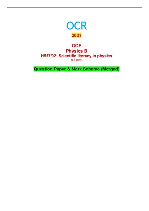 OCR 2023 GCE Physics B H557 02 Scientific Literacy In Physics A Level Question Paper Mark