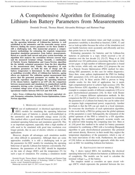 Pdf A Comprehensive Algorithm For Estimating Lithium Ion Battery Parameters From Measurements
