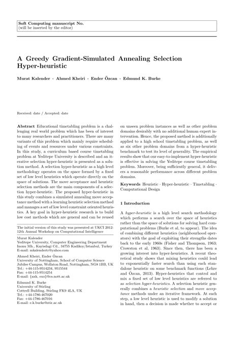 Pdf A Greedy Gradient Simulated Annealing Selection Hyper Heuristic
