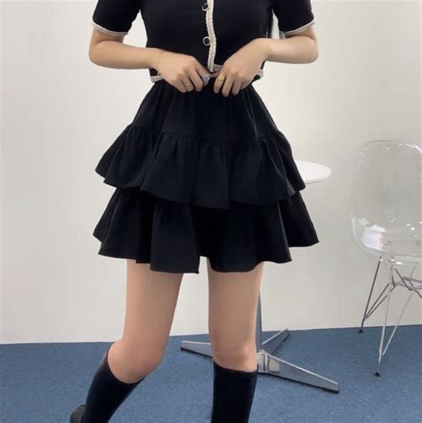밴딩 프릴 2단 캉캉 숏 스커트 치마 치마바지 에이블리