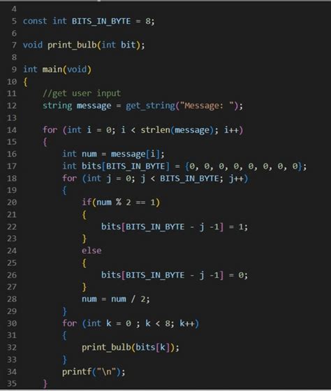Cs50 Pset2 Bulbs Why Do We Need Line 16 In Here I Tried Using Message I But It Did Not Work