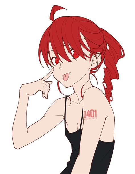 Yasutange Kasane Teto Utau Highres 1girl Ahoge Akanbe Alternate Costume Arm At Side