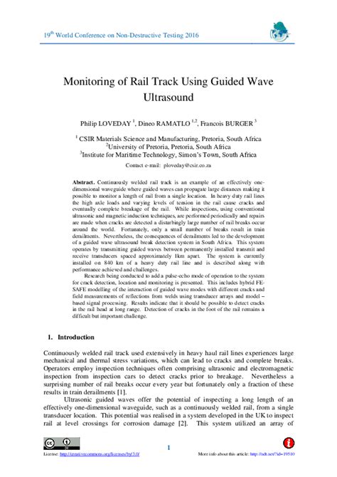 Pdf Monitoring Of Rail Track Using Guided Wave Ultrasound Dineo Ramatlo