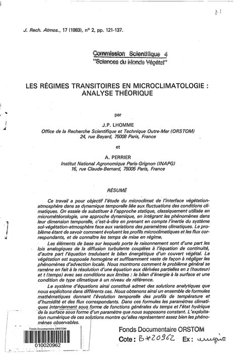 Pdf Les Régimes Transitoires En Microclimatologie Analyse Théorique