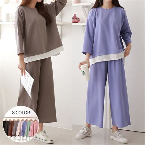 유야 세트가격8컬러 무지 레이어드 긴팔 롱티셔츠 밴딩 팬츠 트레이닝 세트 츄리닝 바지 데일리 캐주얼 Bpst0127 빅사이즈 루즈핏 오버핏 봄 가을 위시버킷