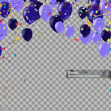 다크 퍼플 풍선 일러스트 색종이와 리본 플래그 기념 배경 템플릿 타이포그래피 인사말 카드 축제 포스터 등 가을에 대한 스톡 벡터 아트 및 기타 이미지 Istock