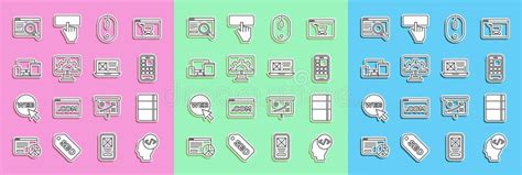 Set Line Front End Development Sketchbook Or Album Mobile Apps Computer Mouse Web Monitor