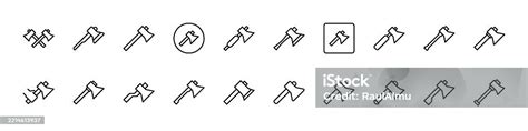 도끼의 선 아이콘 집합입니다 웹 및 그래픽 디자인 앱 배너 소셜 네트워크 및 카드를 위한 미니멀한 선형 픽토그램 강철에 대한 스톡 벡터 아트 및 기타 이미지 Istock