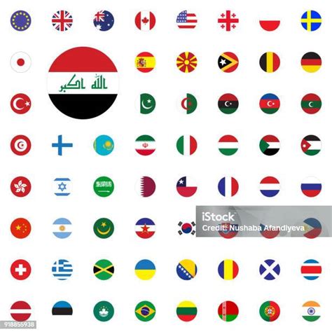 이라크 라운드 플래그 아이콘 라운드 세계 플래그 벡터 일러스트 아이콘 설정입니다 0명에 대한 스톡 벡터 아트 및 기타 이미지