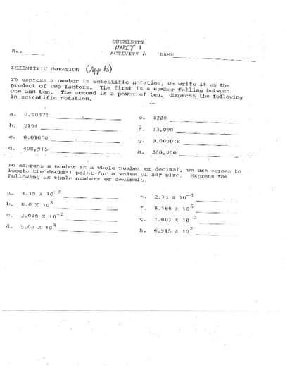 Scientific Exponential Notation Worksheet By All Your Chemistry Needs