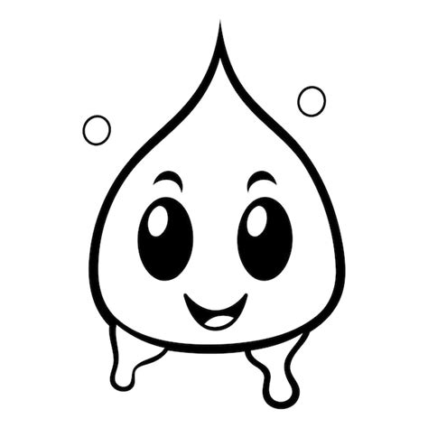 Черно белая векторная иллюстрация милой улыбающейся капли воды с глазами Премиум векторы