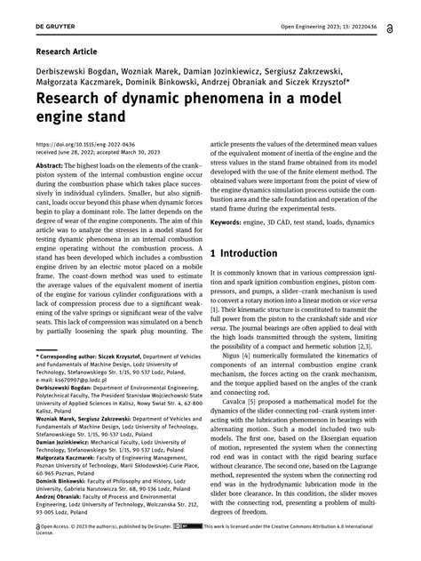 Pdf Research Of Dynamic Phenomena In A Model Engine Stand