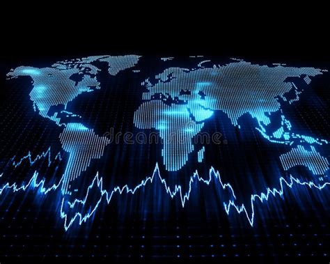 Digital World Map With Glowing Blue Dots And Data Visualization Stock Illustration