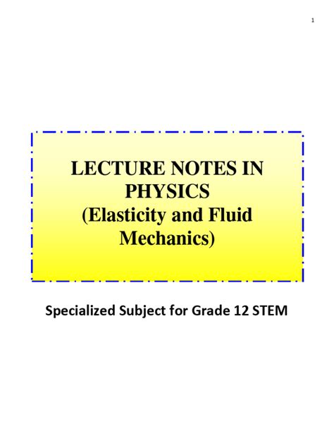 Lecture Notes In Elasticity Pressure 2024 Pdf Buoyancy Elasticity Physics