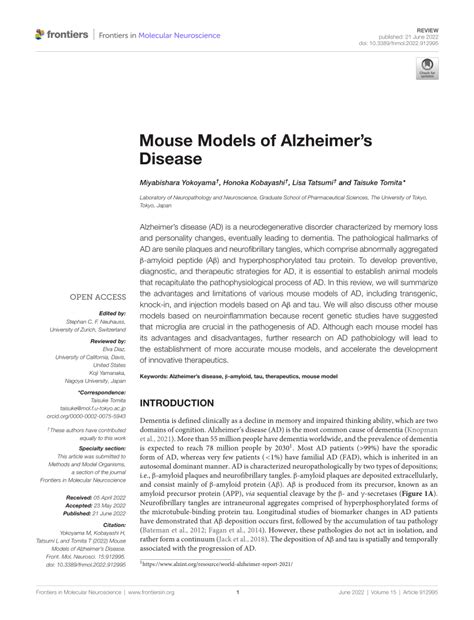 Pdf Mouse Models Of Alzheimers Disease