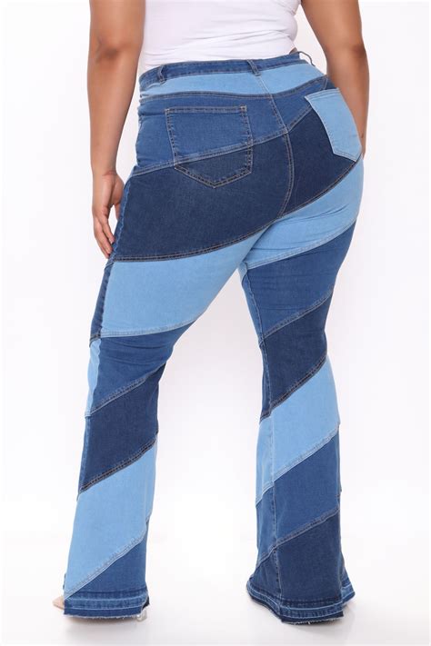 Spiraling Out Of Control Patchwork Flare Jeans Blue Combo