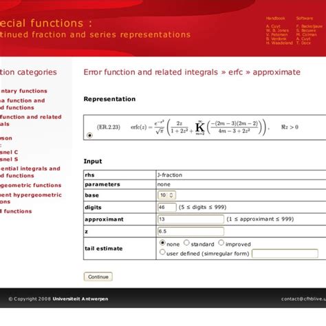 Pdf Continued Fractions For Special Functions Handbook And Software