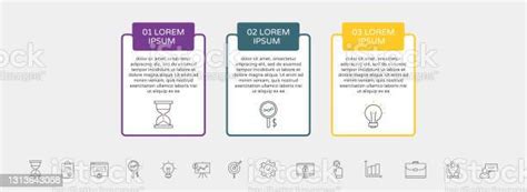 벡터 인포그래픽 사각형은 3단계입니다 사각형 템플릿은 다이어그램 비즈니스 순서도 정보 그래프 타임라인 콘텐츠에 사용할 수 있습니다 인포그래픽에 대한 스톡 벡터 아트 및 기타