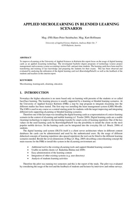 Pdf Applied Microlearning In Blended Learning Scenarios