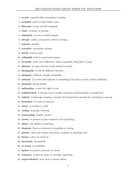 The College Panda Vocab Compress Erratic Unpredictable Inconsistent Irregular Secluded