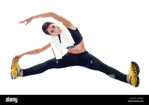 Sporty Teenager Doing Flexibility Exercises All On White Background