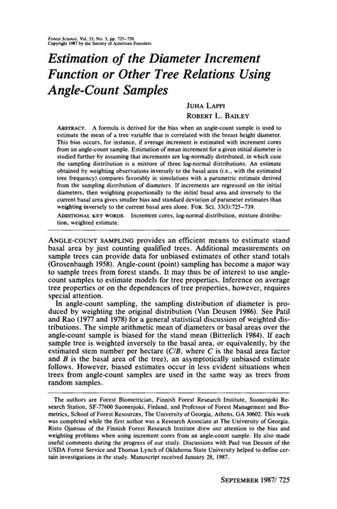Pdf Estimation Of The Diameter Increment Function Or Other Tree