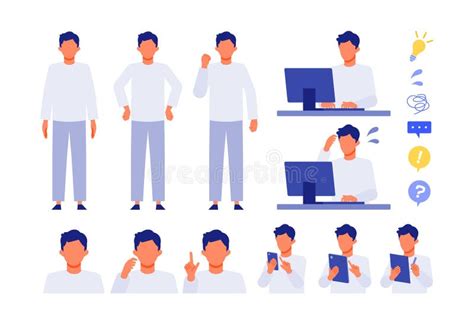 Working Man Concept For Problem Solving Man Cartoon Character Head Collection Set People Face