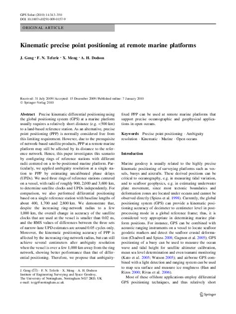 Pdf Kinematic Precise Point Positioning At Remote Marine Platforms