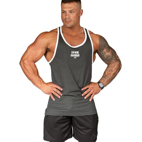 Heritage Gym Singlet Charcoal 70s Bodybuilding Stringer Vest Tank Top