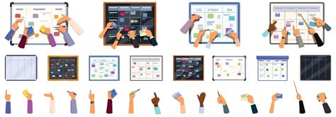 Scrum Board Icons Set Business Team Planning Project Using Agile Methodology Scrum Task Board
