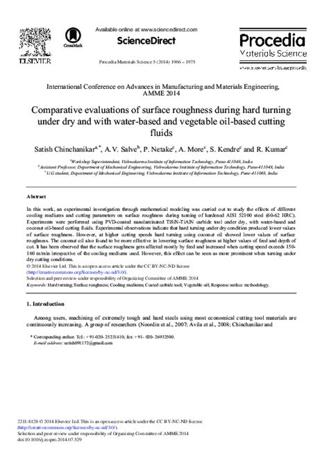 Pdf Comparative Evaluations Of Surface Roughness During Hard Turning Under Dry And With Water