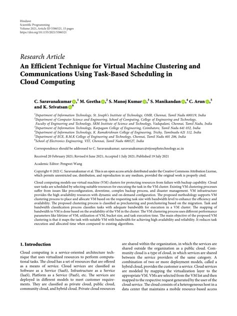 Pdf An Efficient Technique For Virtual Machine Clustering And Communications Using Task Based