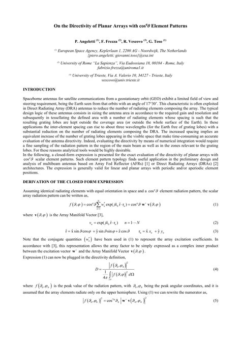 Pdf On The Directivity Of Planar Arrays With Cosqtheta Element Patterns